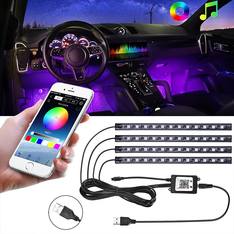 LED-Car-Foot-Light-Ambient-Lamp-With-USB-Wireless-Remote-Music-Control ...