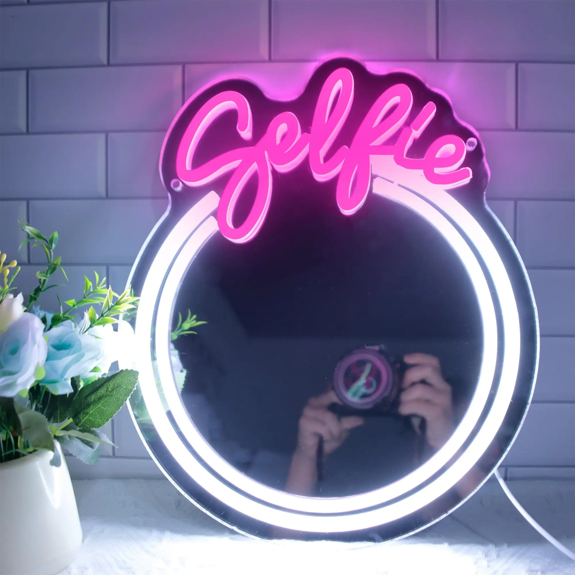 Selfie-Circle-LED-Neon-Mirror-Light-Sign-Acrylic-Mirror-Neon-Light ...