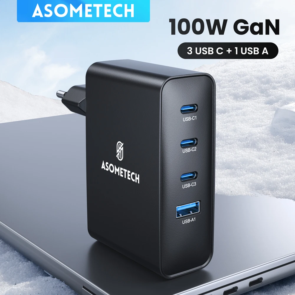 ASOMETECH-100W-USB-Charger-GaN-Charger-for-Macbook-Laptop-Fast-Charging-for-Samsung-Xiaomi-USB ...