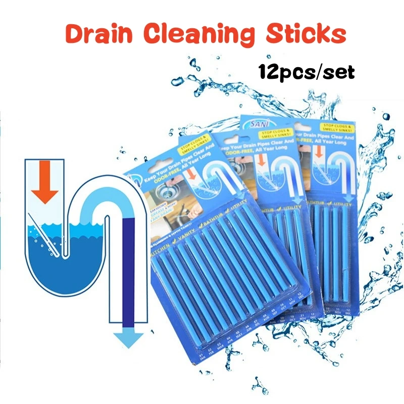12PCS-Set-Drain-Cleaning-Sticks-Clog-Remover-Pipe-Dredging-Rod-Sewer ...