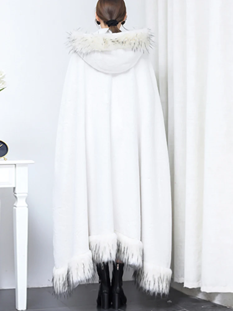 Nerazzurri black hooded cloak vintage women loose oversized long faux ...