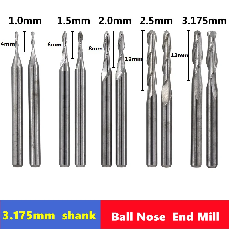 10pcs-2-Flute-Ball-Nose-End-Mill-3-175mm-1-8-Shank-CNC-Router-Bit ...