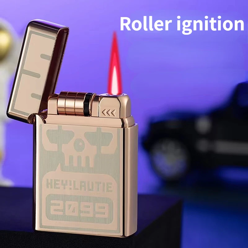 Unusual Roller Ignition Red Flame Cigarette Lighter Butane Gas Straight ...