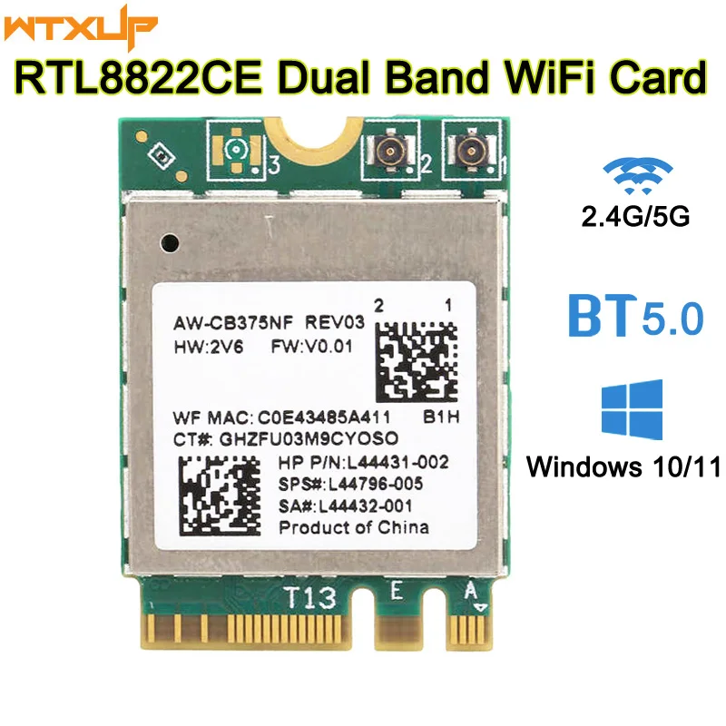 RTL8822CE 1200Mbps Dual Band 2.4G/5Ghz 802.11AC WiFi Card Network NGFF ...