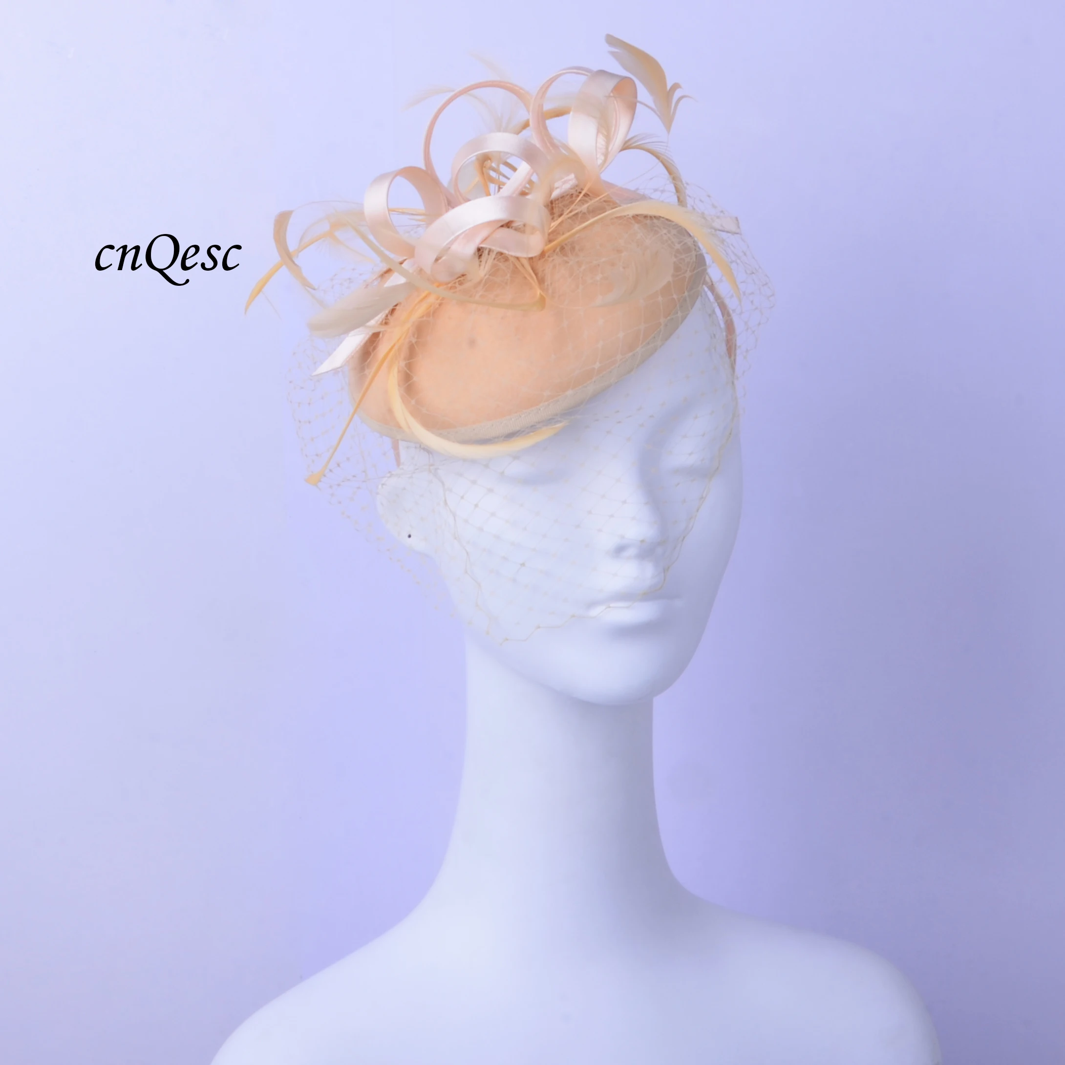 Champagne gold Wool felt hat with feathers for Kentucky derby Wedding ...