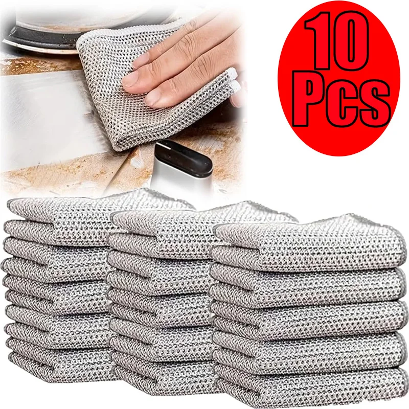1-10Pcs-Steel-Wire-Cleaning-Cloths-Multipurpose-Wire-Dishwashing-Rags ...