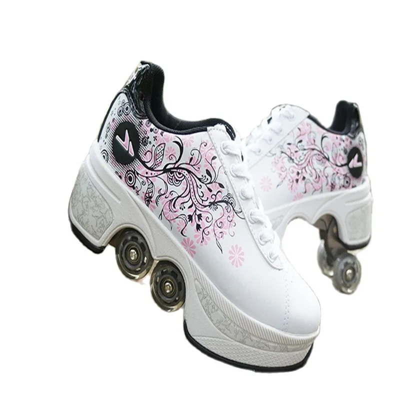 2022-Leather-Adjustable-Roller-Skates-Breathable-Deformation-Shoes-with ...