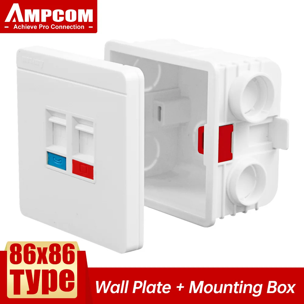 AMPCOM-86-type-Wall-Faceplate-With-Mounting-Junction-Box-Networking ...