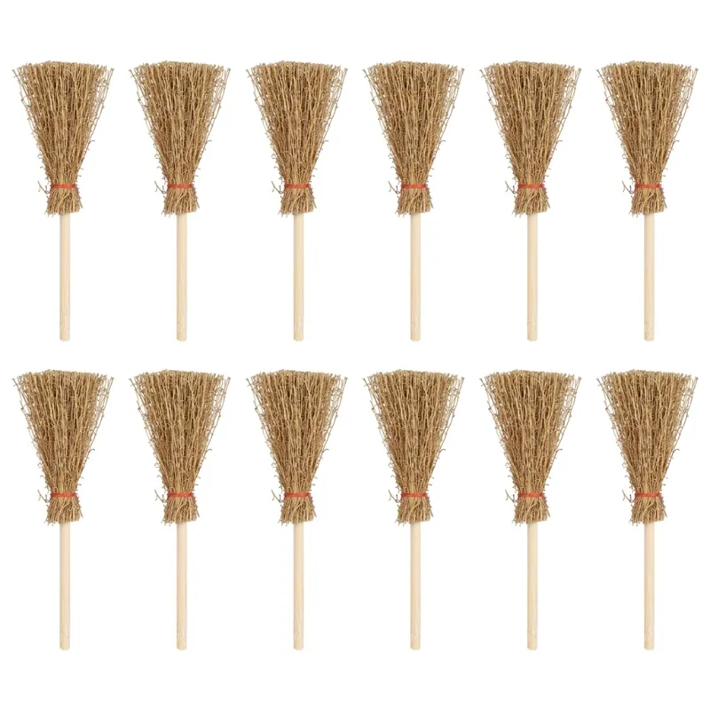 Halloween Mini Brooms 12pcs Red Rope Straw Broom Costume Supplies for ...