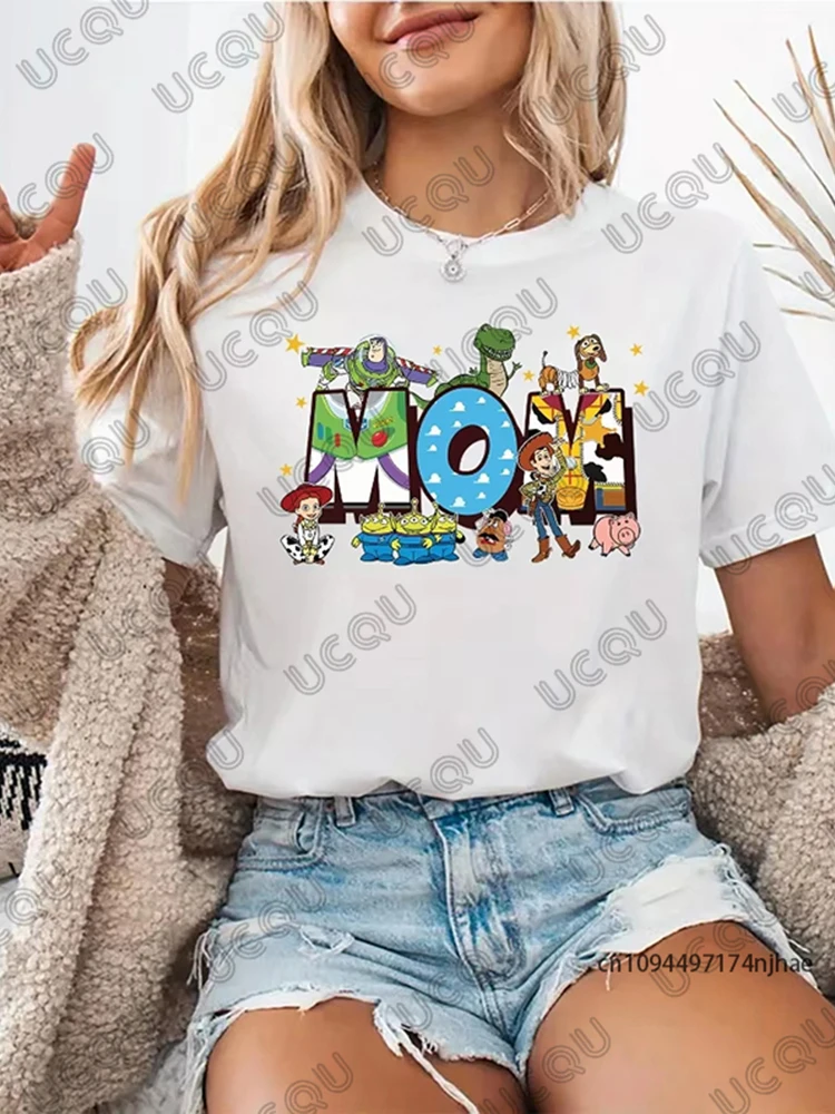 Disney Toy Story Mom Woody and Buzz Lightyear Print Cotton T Shirt For ...