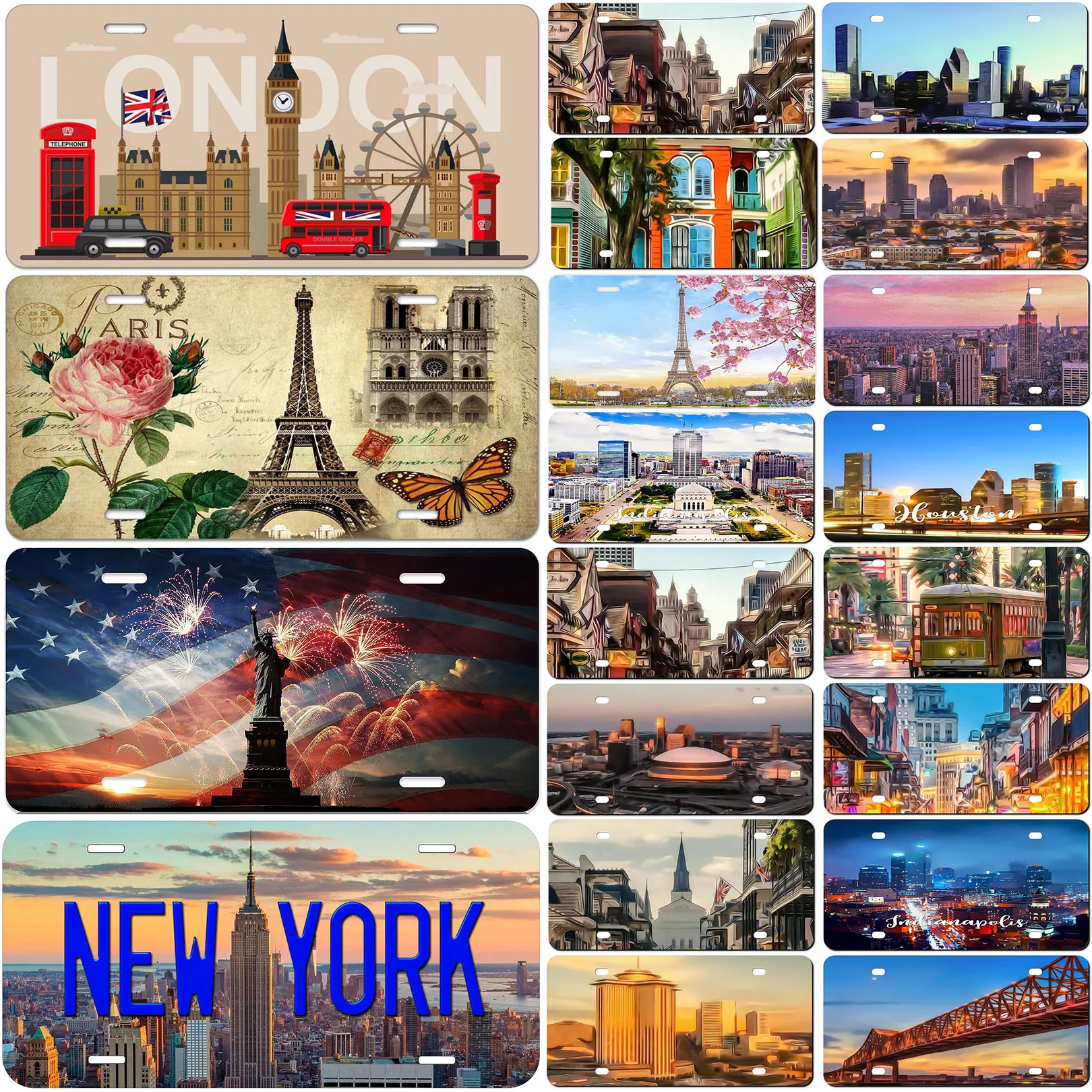 Vintage-Plaque-City-View-License-Plates-Paris-London-New-York-Metal-Tin ...