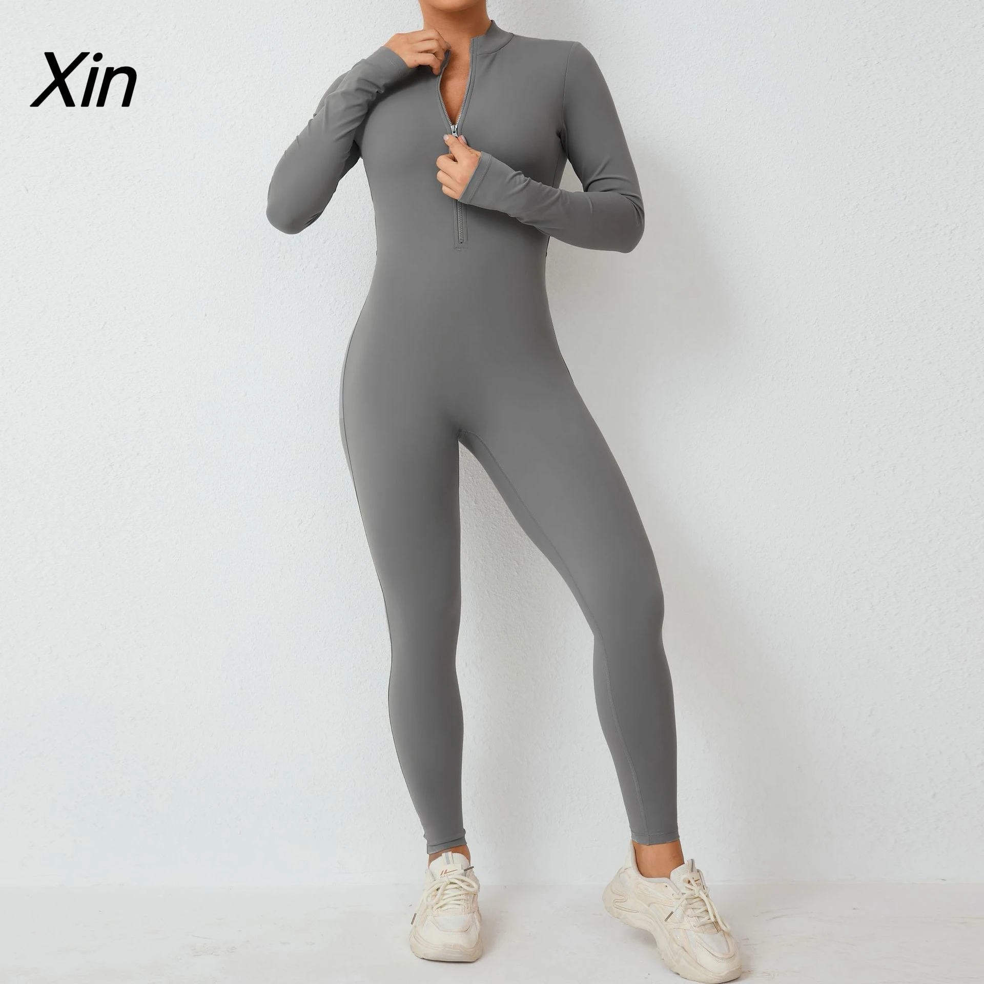Yoga-Jumpsuit-Women-Seamless-Sports-Zipper-Jumpsuit-Set-Gym-Long-Sleeve-Fitness-Suit-Elastic-Gym ...