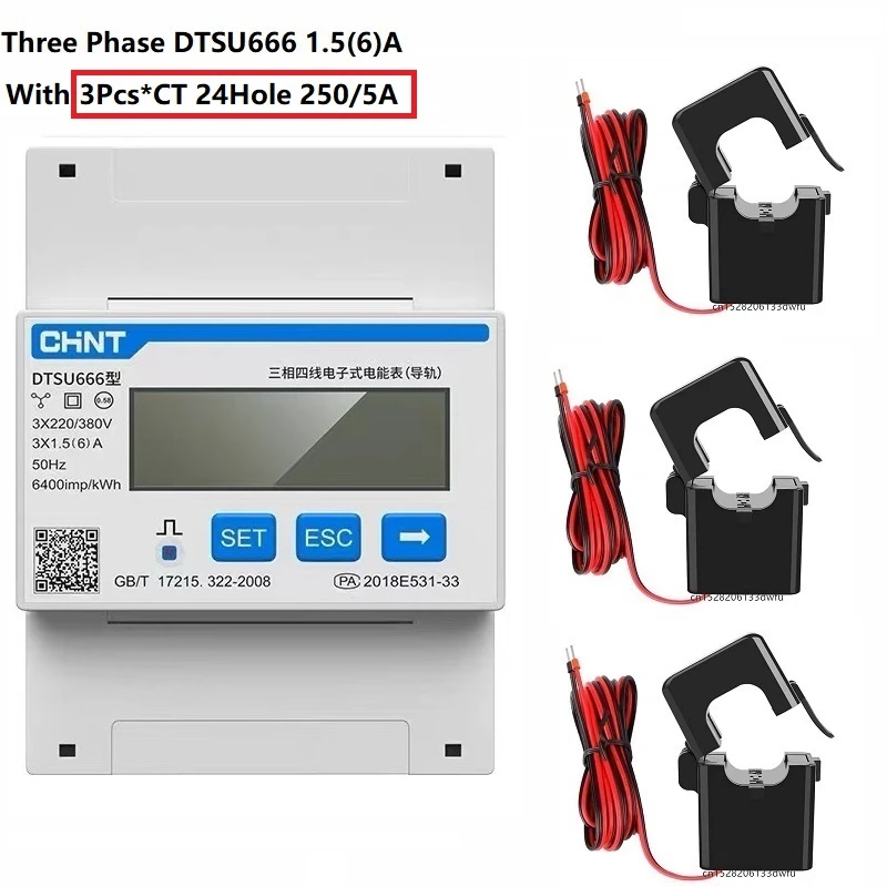 CHINT DDSU666 DTSU666 80A Din Rail Digital Voltmeter Current Power Electric Energy KWH Meter ...