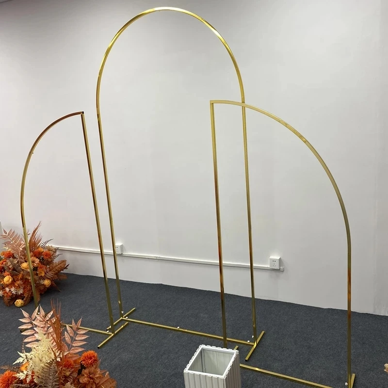 3 Pcs Wedding Gilded Arch Wrought Iron Geometric Flower Stand With ...