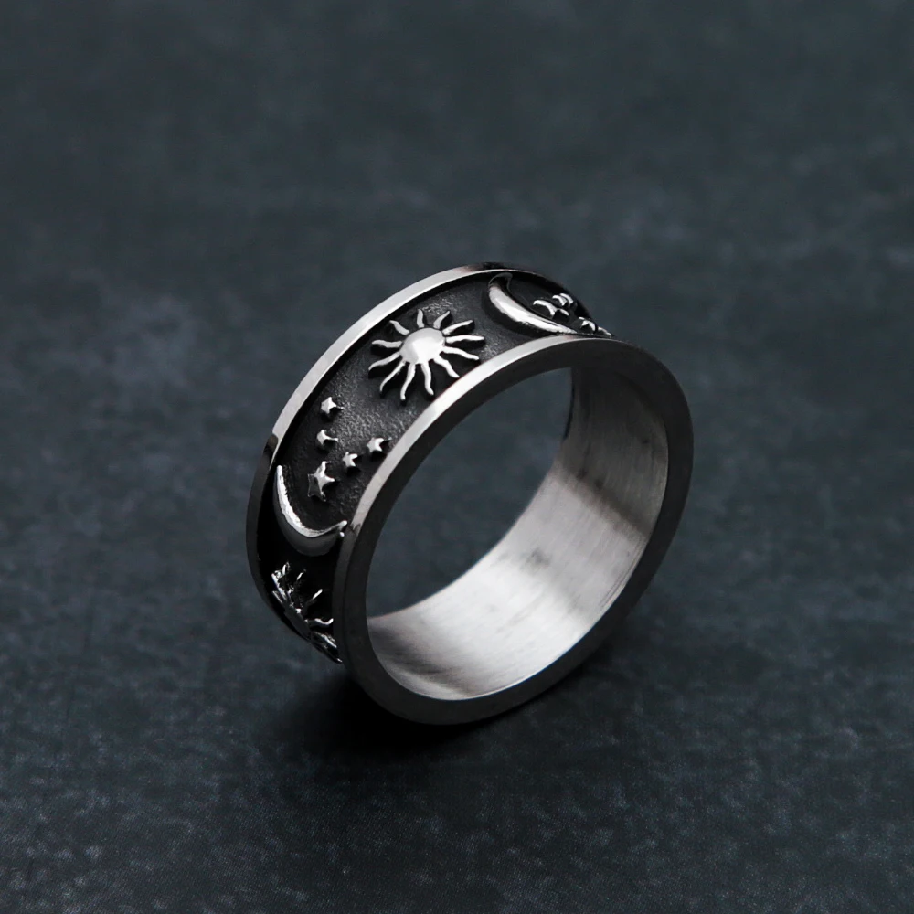 Stainless Steel Ring Men Star Moon Stars | Sun Moon Rings Couples ...