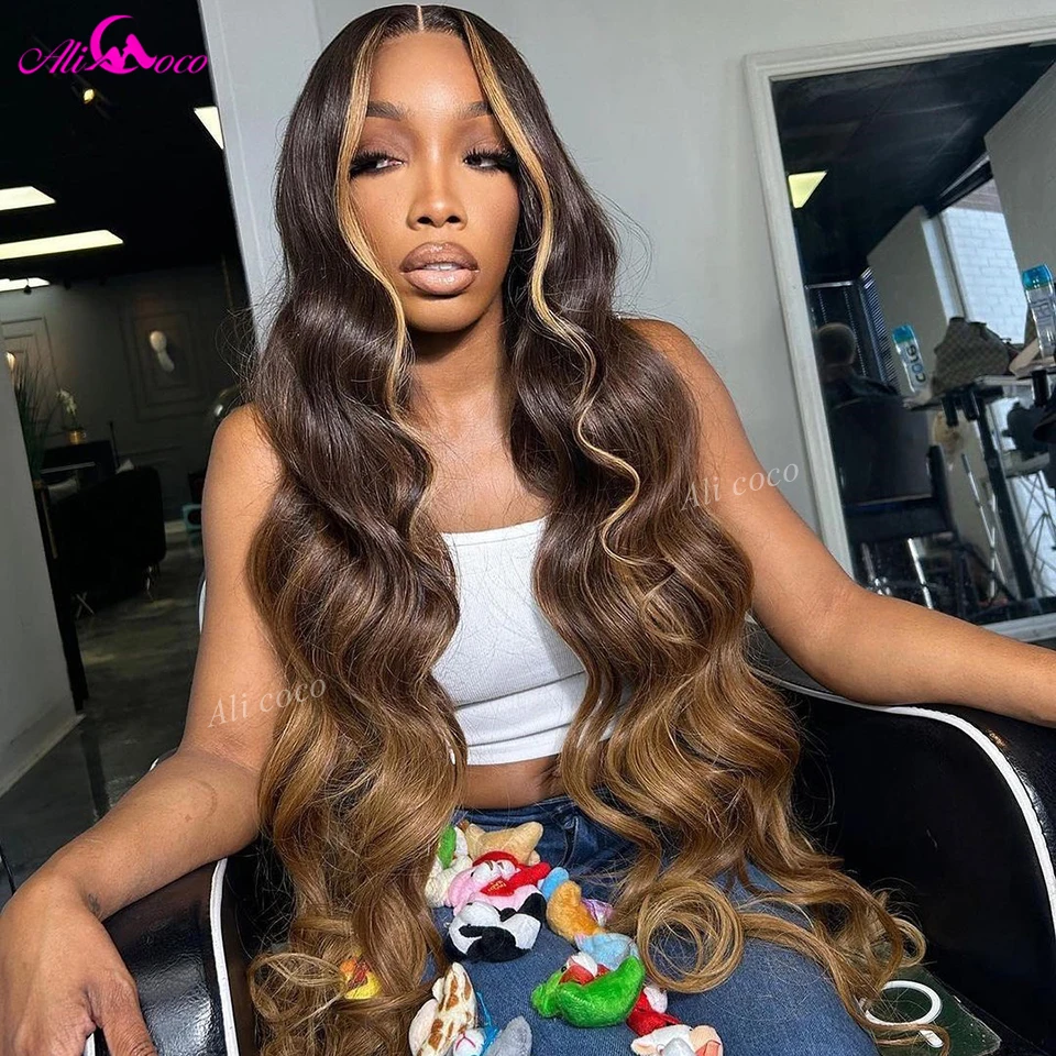 32-Inch-Human-Hair-Wig-Ombre-Brown-Body-Wave-13x4-Lace-Front-Wig ...