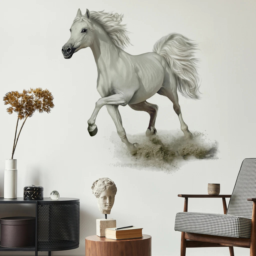 White Running Horse Animal Sticker Pvc Waterproof Wall Sticker Elegant ...