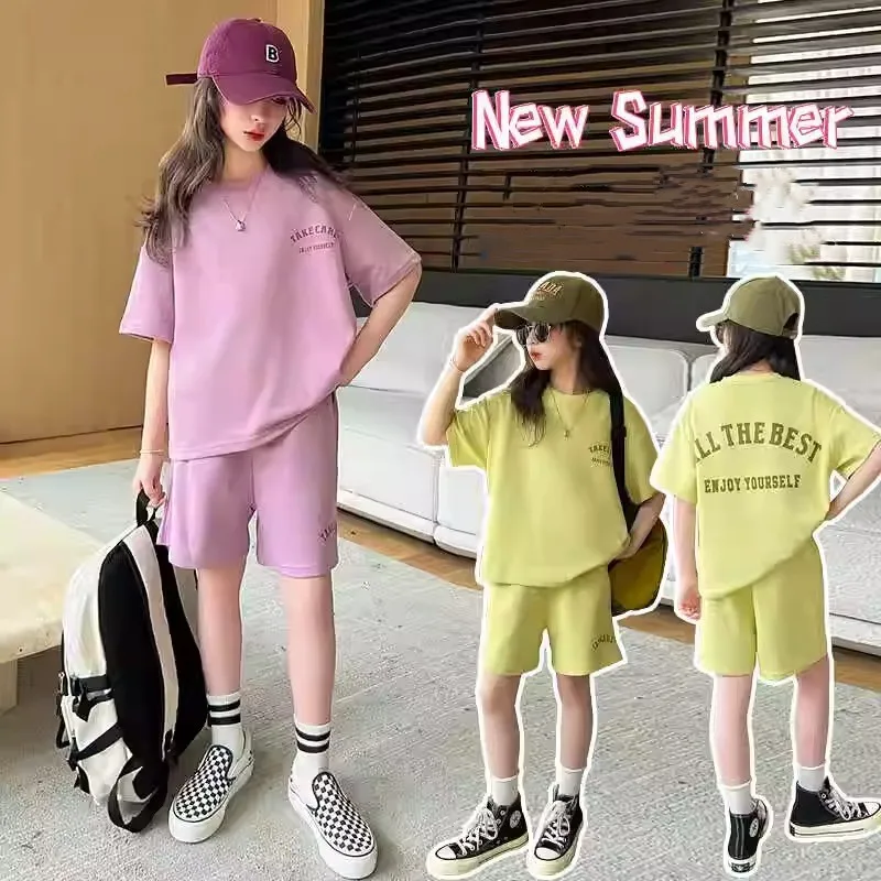 Summer-Girls-Loose-Alphabet-T-Shirt-Tops-Shorts-Pant-Workout-Sets ...