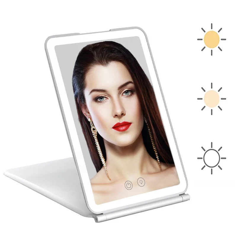 Portable-LED-Folding-Makeup-Mirror-Rechargeable-Desktop-Clamshell ...