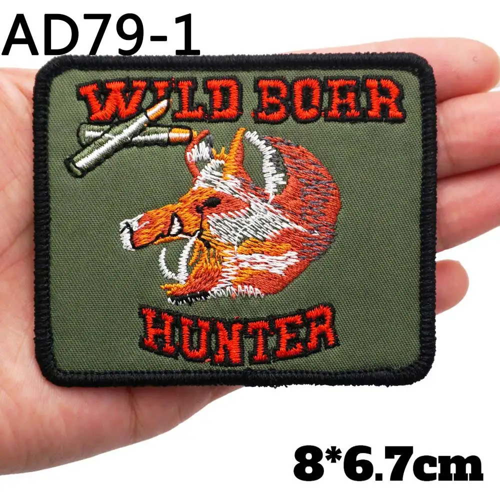 AD62-79-Wild-Boar-Embroidered-Patches-Hunter-Badge-with-Hook-Backing ...