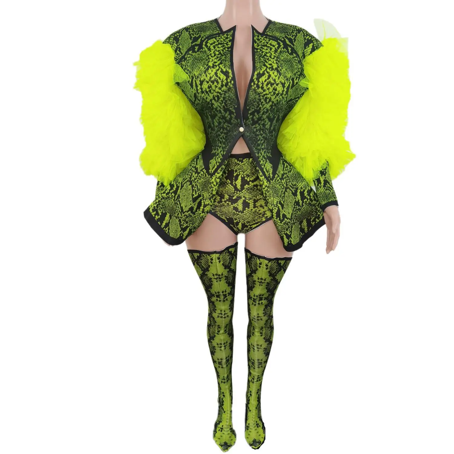 Fashion-Three-Piece-Outfit-Set-Fluorescent-Green-Snake-Print-Halloween ...
