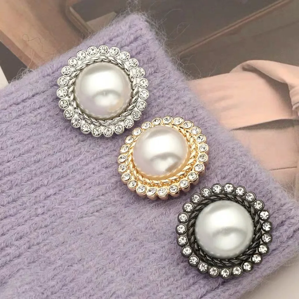 6Pcs-Stylish-Sewing-Accessories-Buttons-Golden-Pearl-Rhinestone-Buttons ...
