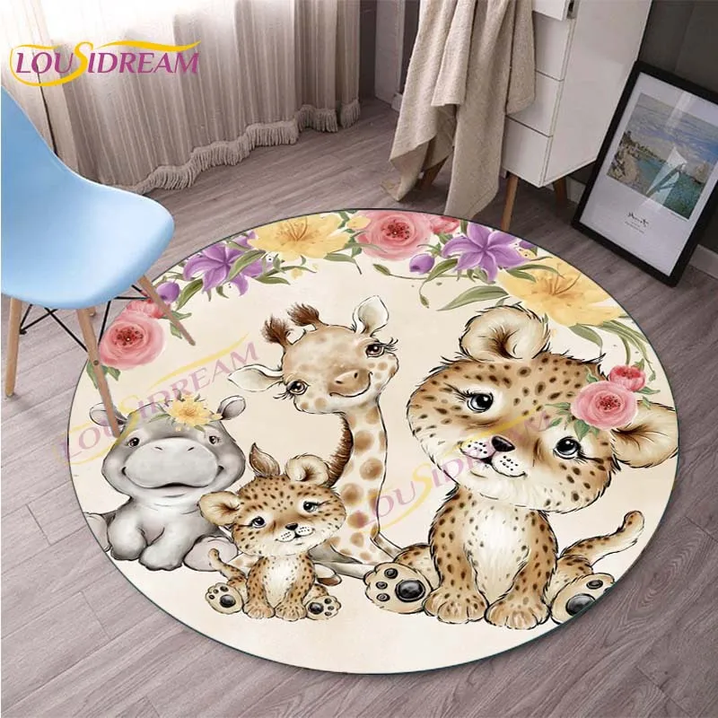 Jungle-Animals-Round-Rug-Floral-Safari-Animals-Round-Carpets-for ...