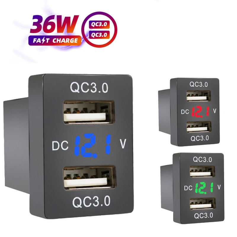 듀얼 USB QC3.0 자동차 소켓 충전기, 12 24V 전압계, LED 자동차 액세서리 전원 어댑터, 도요타 빠른 충전, 휴대폰용| | - AliExpress