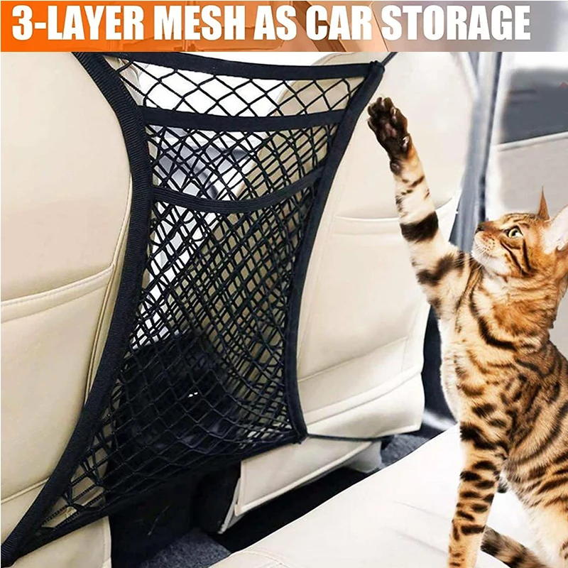 3 Layer Mesh Bag Car Elastic Storage Net Bag Between Seats Auto ...