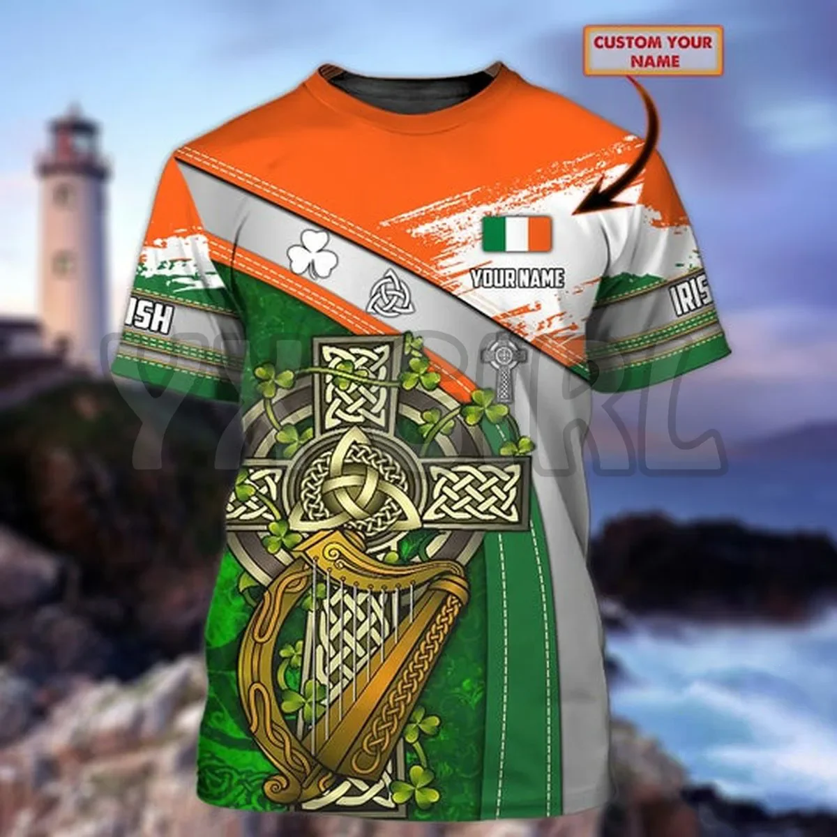 2024-Summer-Fashion-Men-t-shirt-Personalized-Irish-Ireland-Cross-3D-All ...