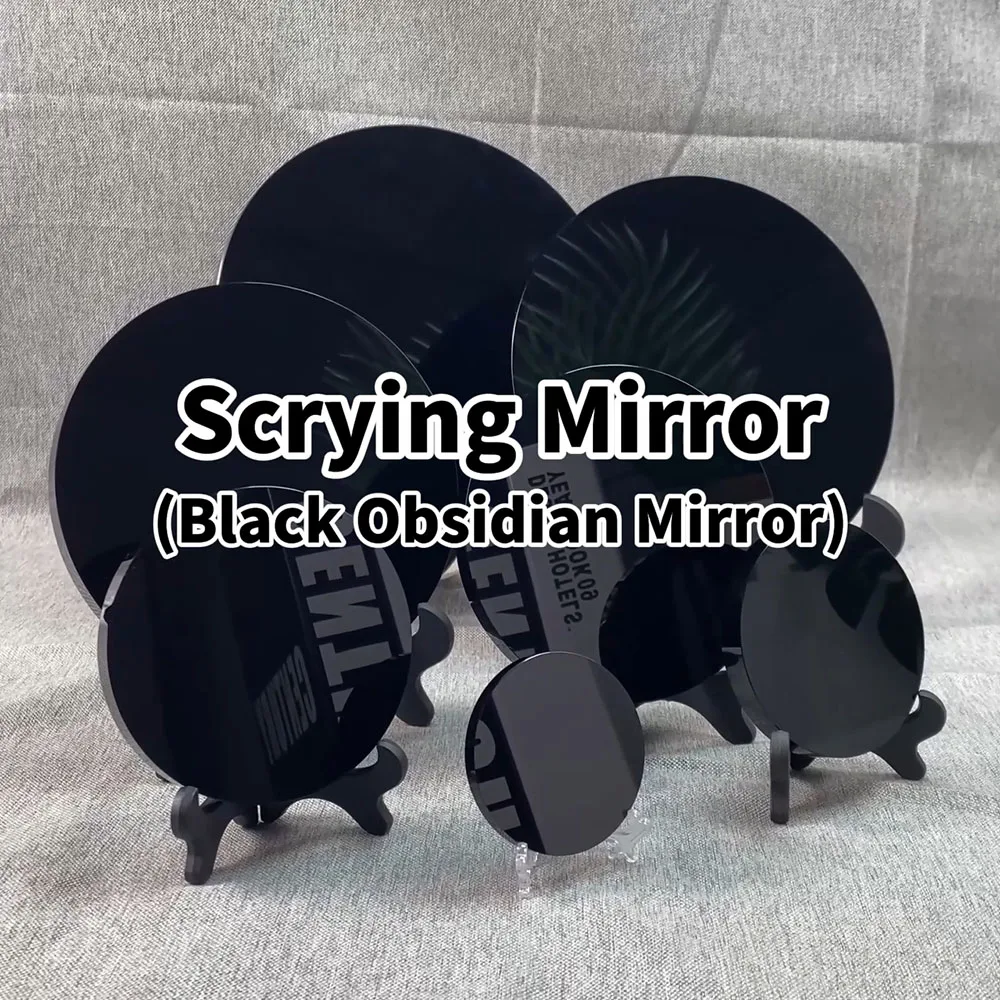 18cm 20cm Polished Obsidian Scrying Mirror Smoking Mirrors with Stand Round Plate For Divination ...