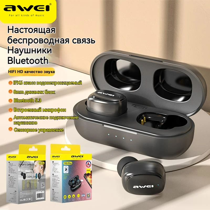 Awei T13 Pro Fone Bluetooth Earphones Wireless Earbuds Bass In-Ear TWS ...