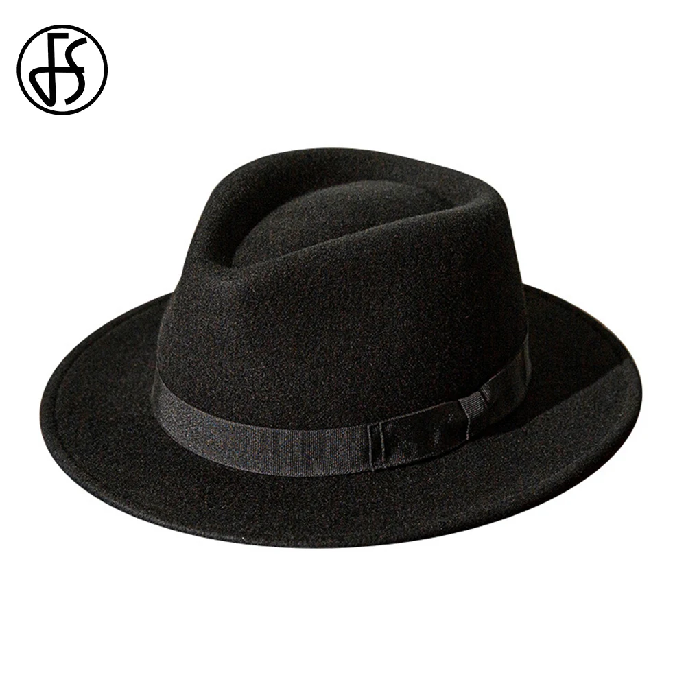 FS-French-Gentleman-Black-Jazz-Hats-for-Men-With-Ribbon-Panama-Cap-Wool ...