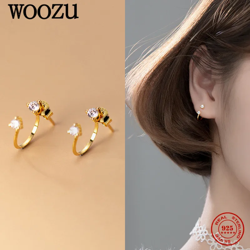 WOOZU-Real-925-Sterling-Silver-Geometric-Luxury-Round-Diamond-Stud-Earrings-For-Women-Korean ...