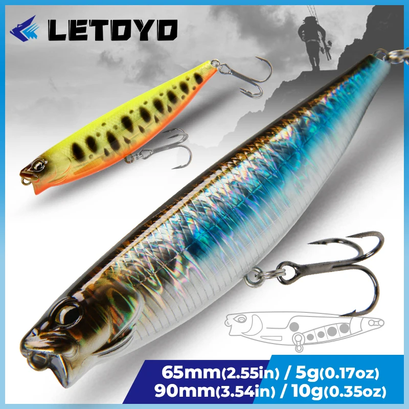 Letoyo 65mm 5g/90mm 10g Surface Pencil Fishing Lure Topwater Walk The ...