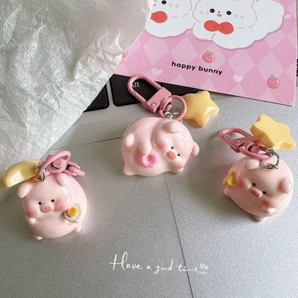 Pink-Pig-Keychain-Ornament-Lovely-Resin-Cartoon-Piggy-Star-Keyring-Cute ...
