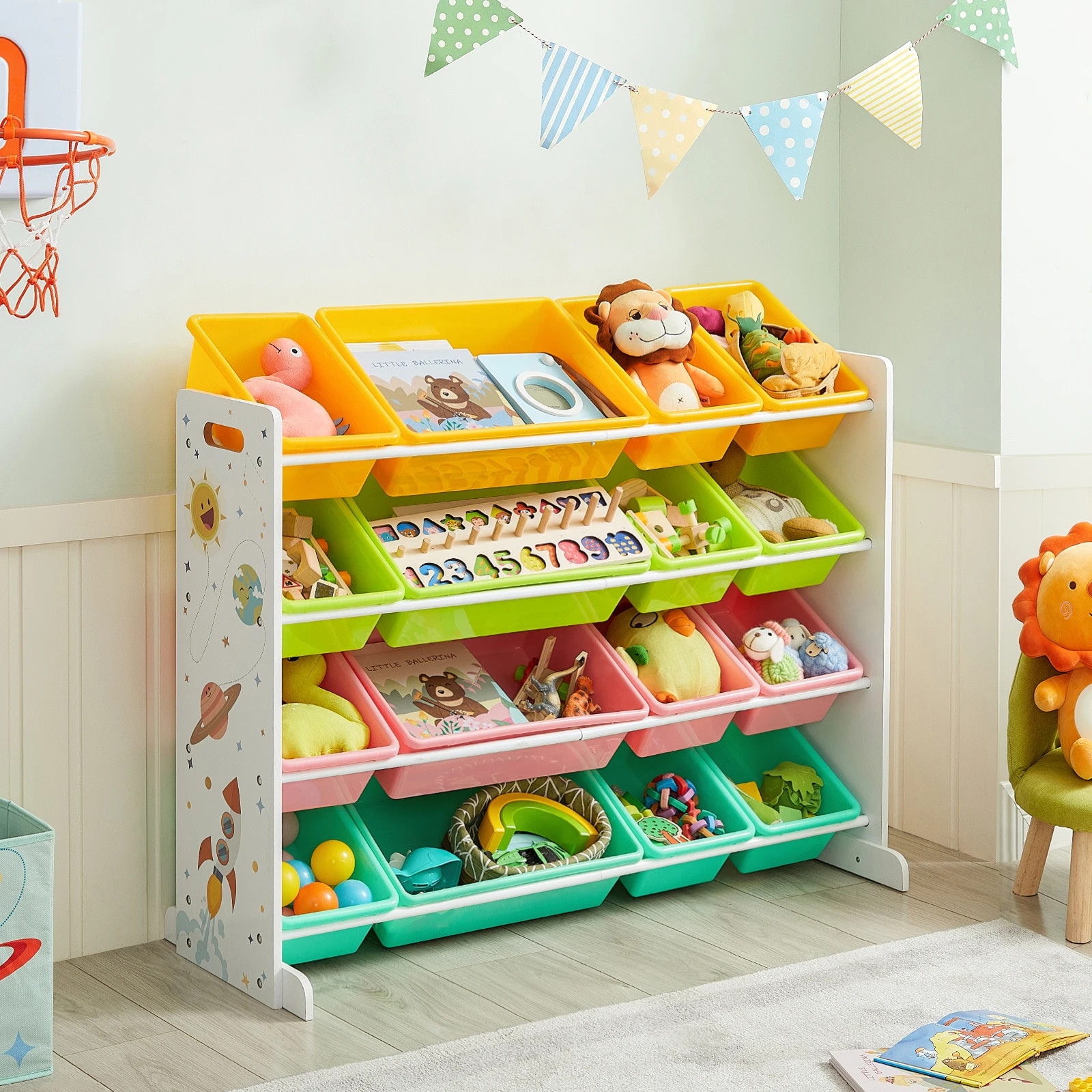 SONGMICS Children's Toy Storage Unit, Kid’s Toy Organiser with 16 ...