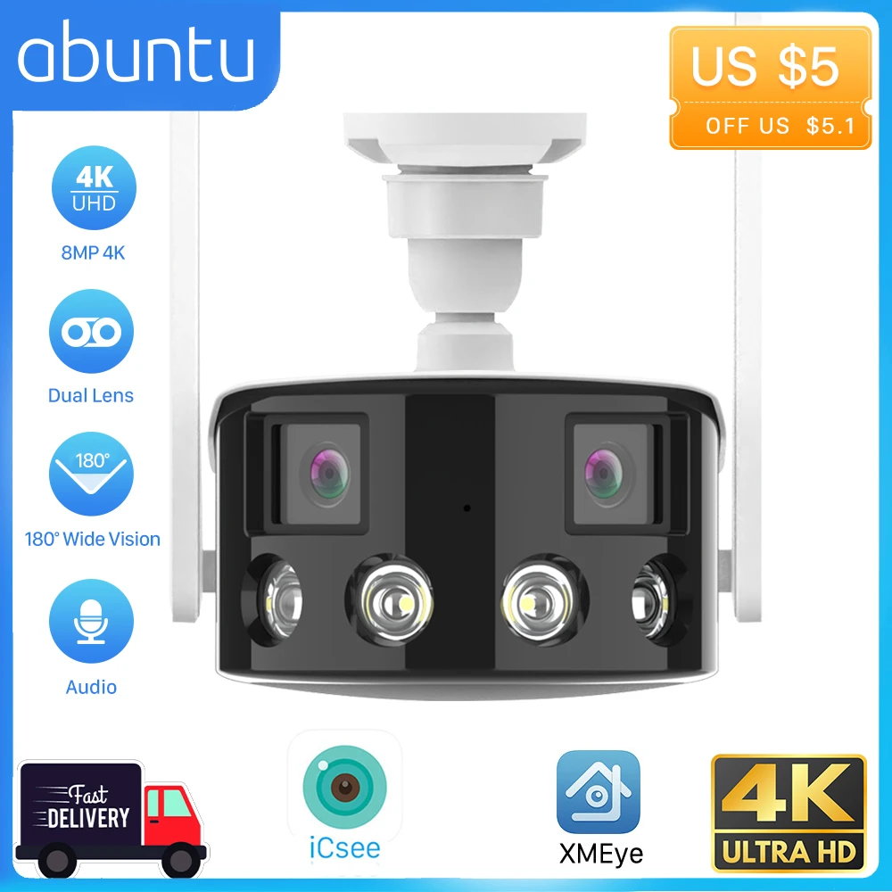 8MP 4K IP Camera WIFI Outdoor 180° Wide View Angle Panoramic Dual Lens ...