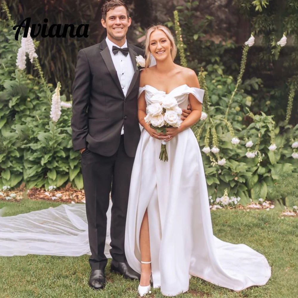 Aviana-Morden-Satin-A-Line-Wedding-Dress-Off-The-Shoulder-V-Neck-Bridal ...