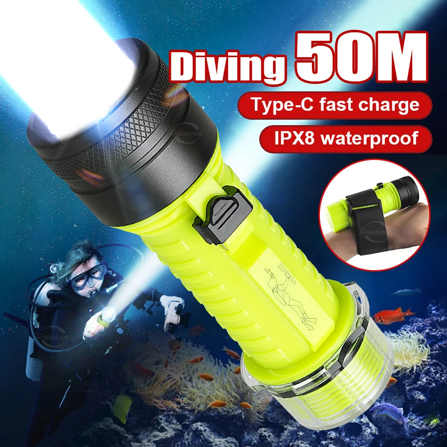 New-XHP50LED-Professional-Diving-Flashlight-High-Power-Underwater-50M ...