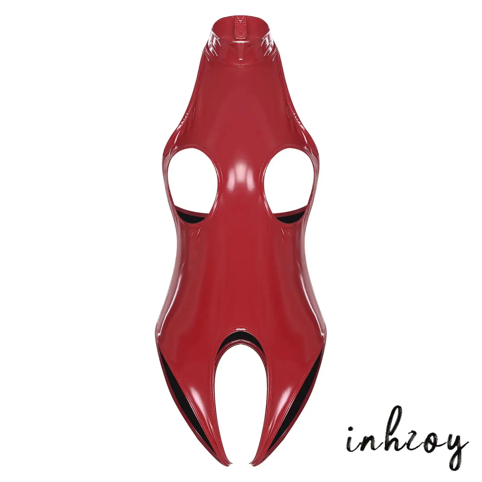 Body de PU brillante para mujer con cuello halter, copas recortadas ...