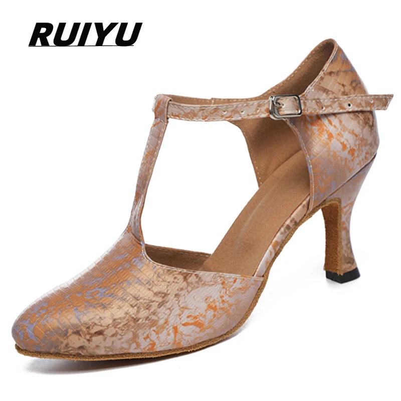 Latin-Dance-Shoes-Women-Ballroom-Party-Dancing-Shoes-Khaki-Fancy-Salsa ...