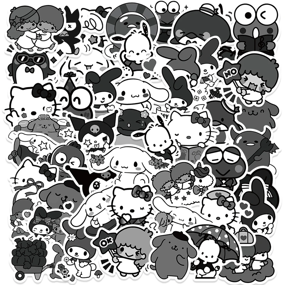 10/30/50/100pcs Black and White Sanrio Cartoon Stickers Aesthetic Cute ...