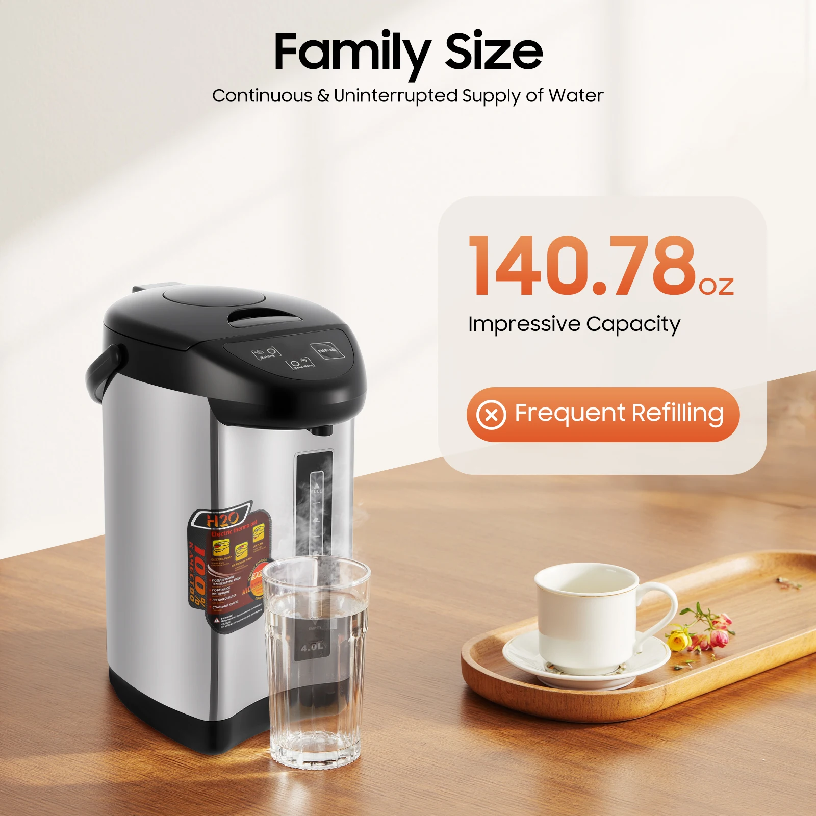 4L Electrically Heated Water Dispenser Stainless Steel Thermos Kettle ...