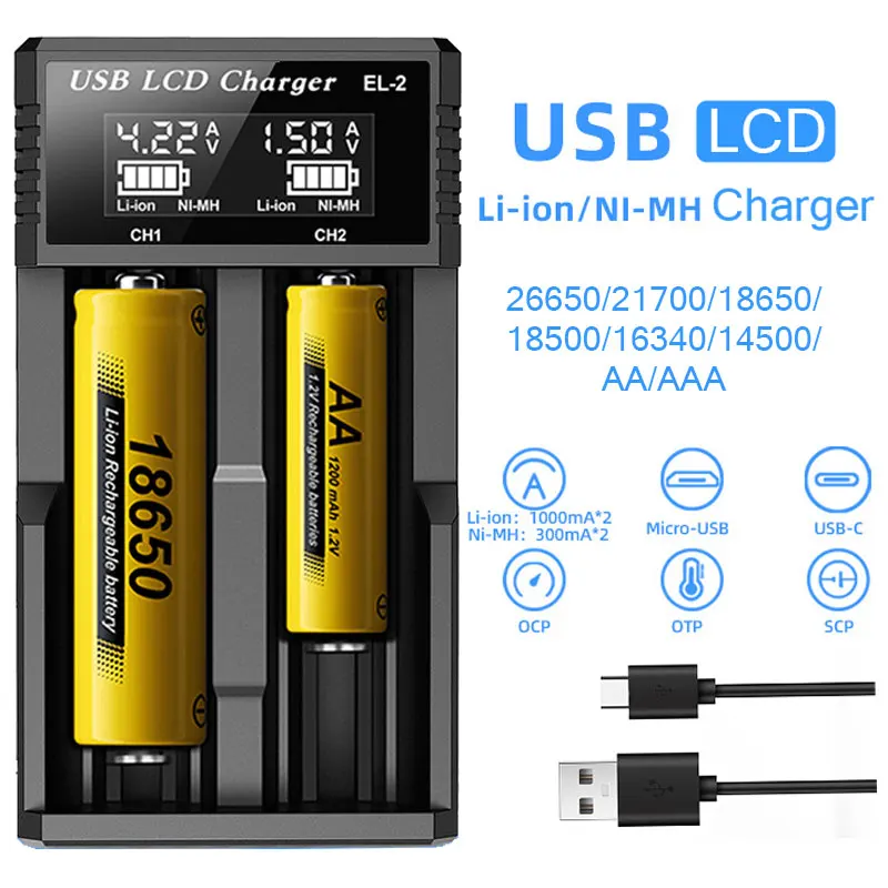 USB-LCD-Battery-Smart-Charger-1-2-Slots-Dual-For-18650-3-7V ...
