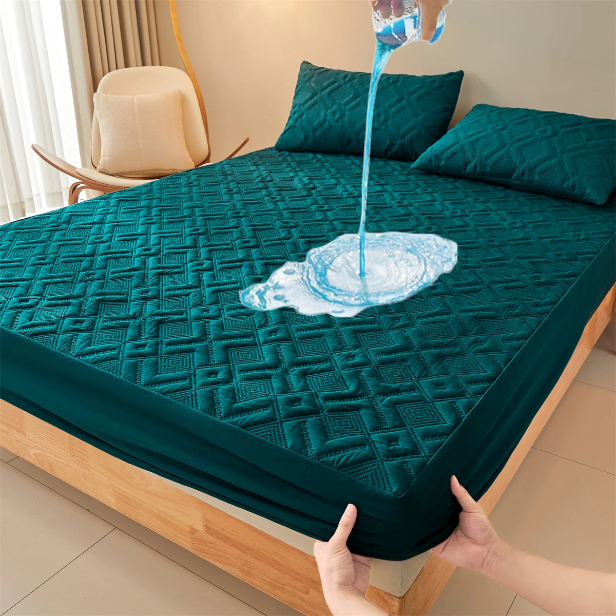 Funda-de-colch-n-acolchada-superimpermeable-cubierta-de-almohadilla-de ...