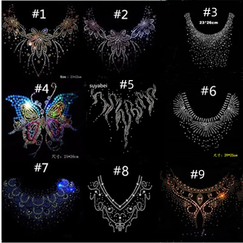 6pc/lot Fashion neckline Flower design hotfix rhinestone,heat transfer ...