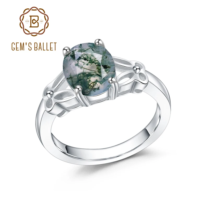 Gem's Ballet Elegant Wedding Ring 2.91ct Oval Cut Moss Agate Split ...