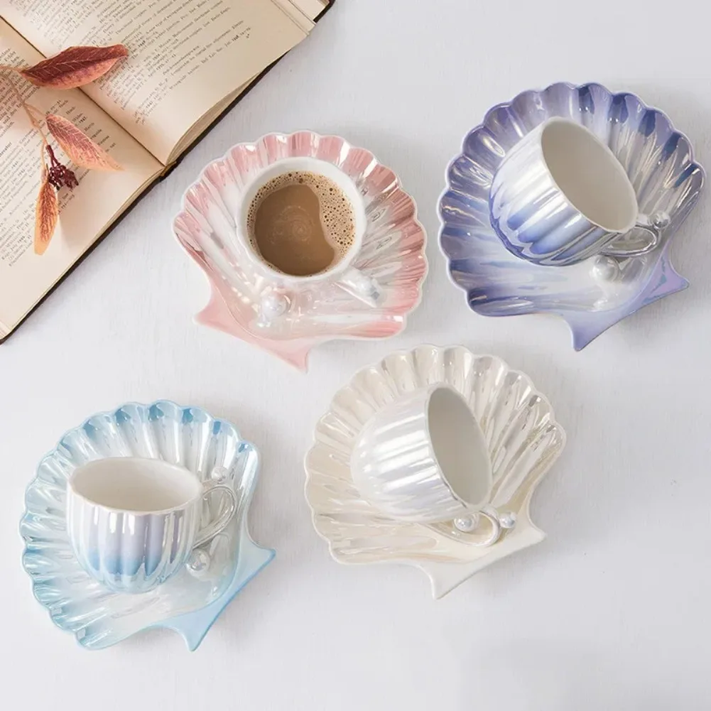 Taza de cerámica con diseño de concha, tazas de café creativas, juego ...