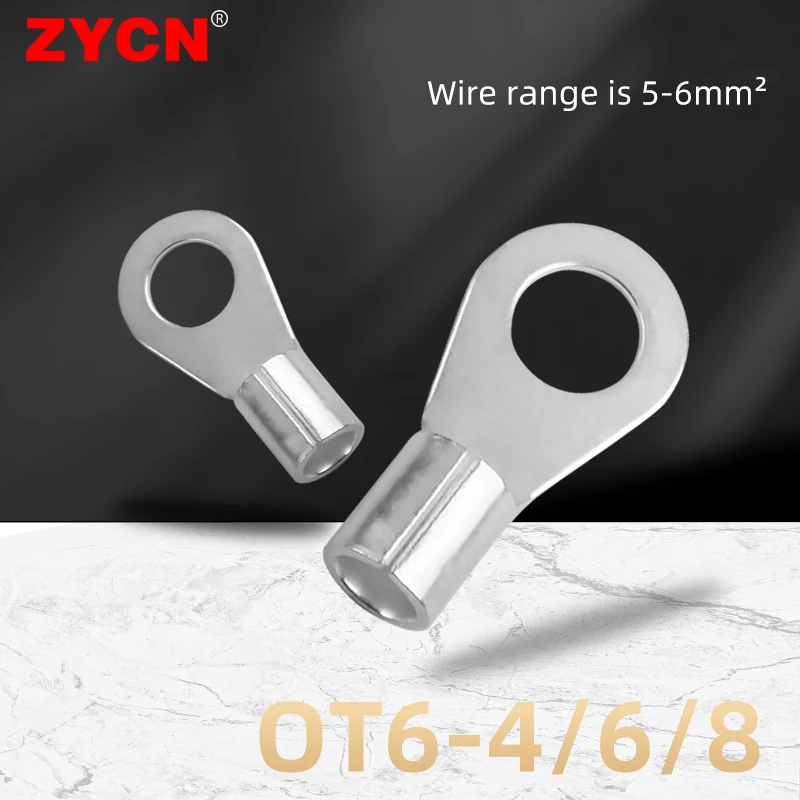 100PCS-OT6-4-Cold-Pressed-Terminal-Wiring-Copper-Cable-Nose-Lug-Round ...